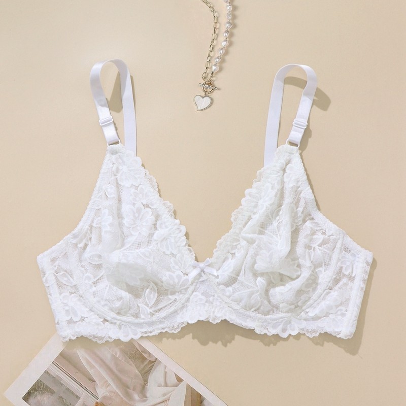 Softrhyme Woman Big Size Bra Black White Floral Lace Underwear With ...