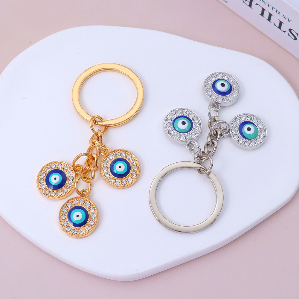Creative Rhinestone Evil Eyes Metal Keychains Fashion Blue Eye Keyring ...