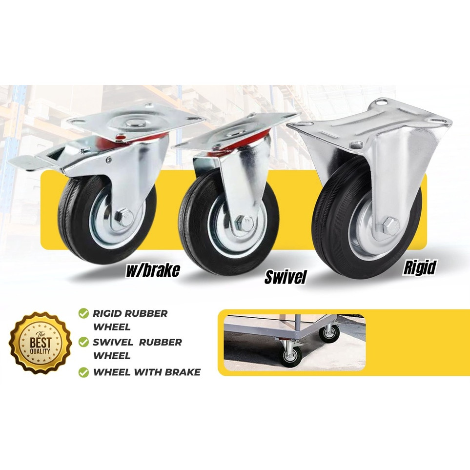 Heavy Duty Rubber Wheel Rigid Swivel With Brake 360 Degree Industrial ...