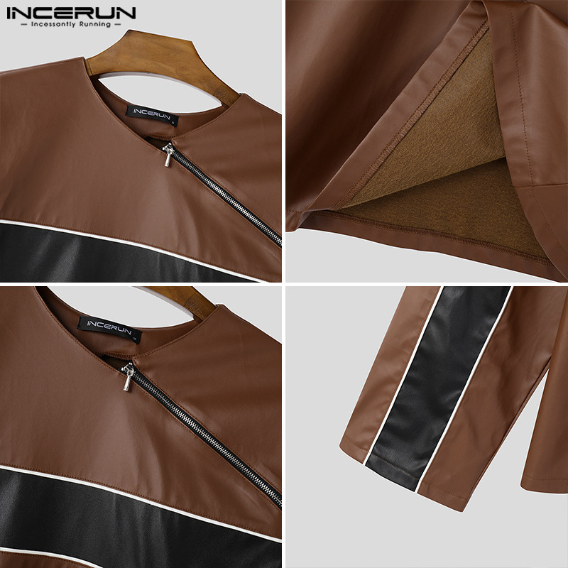 INCERUN Men Vintage Zipper Patchwork Color Block Long Sleeve Jackets ...