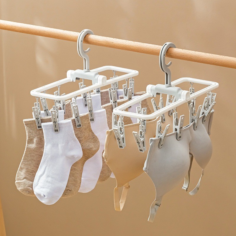 12 Clips Drying Rack Laundry Clips Folding Clothes Hanger ...