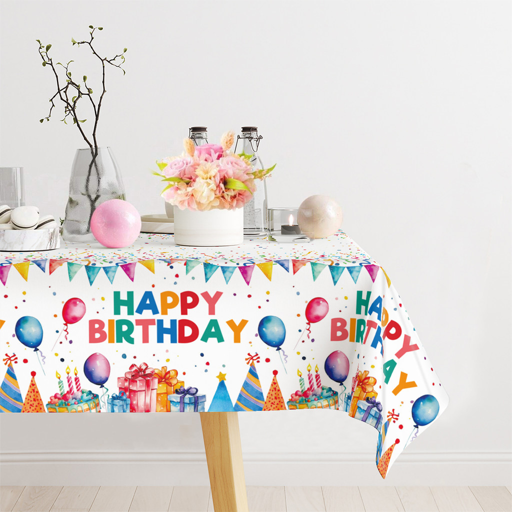 220*130cm Colorful Happy Birthday Table Cloth 6 seater PE Disposable ...