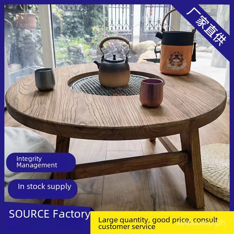 Old Elm Stove Cooking Tea Table Small round Table Home Balcony Zen ...