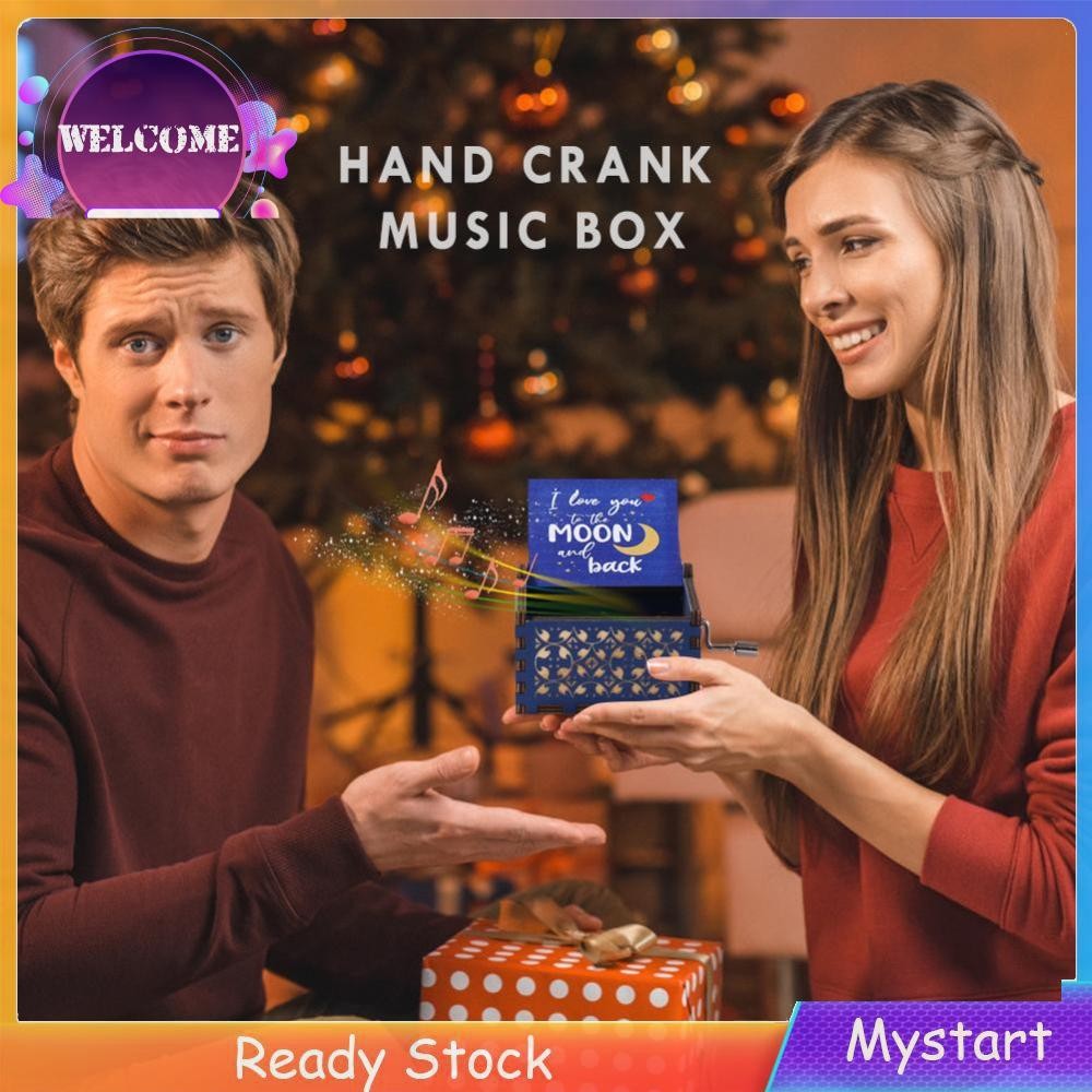 Wooden Hand Crank Music Box Craft Retro Musical Box for Birthday ...