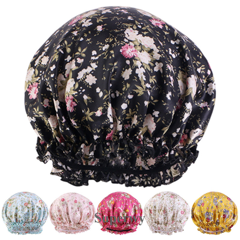 WY Women Satin Sleep Cap Floral Print Hair Bonnet Satin Night Sleep Hat ...