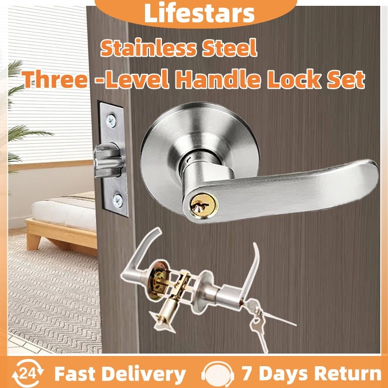 Hardware Lockset Door Knob Lever Type Aluminium Alloy Lock Set With 3 ...