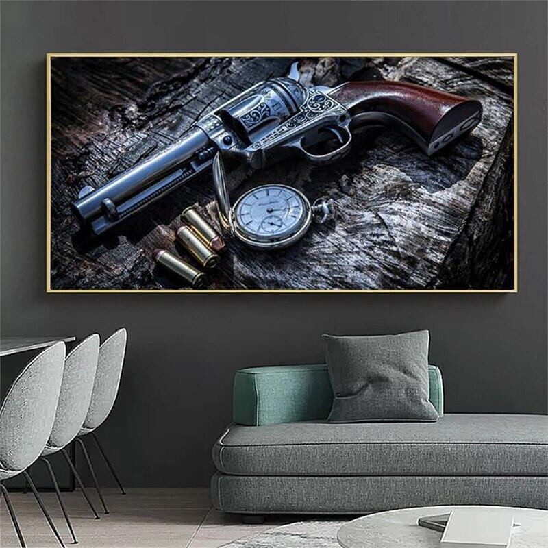 Gun Pistol Hd Posters Wall Art Prints Revolver Weapon Gun Pocket Watch ...