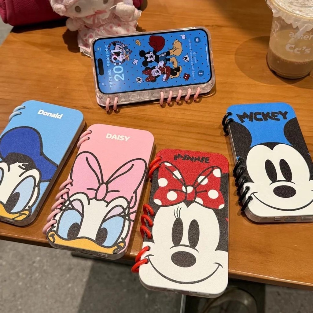 Mickey Minnie Flip Bracket Notepad Leather Phone Case For iPhone 16 Pro ...