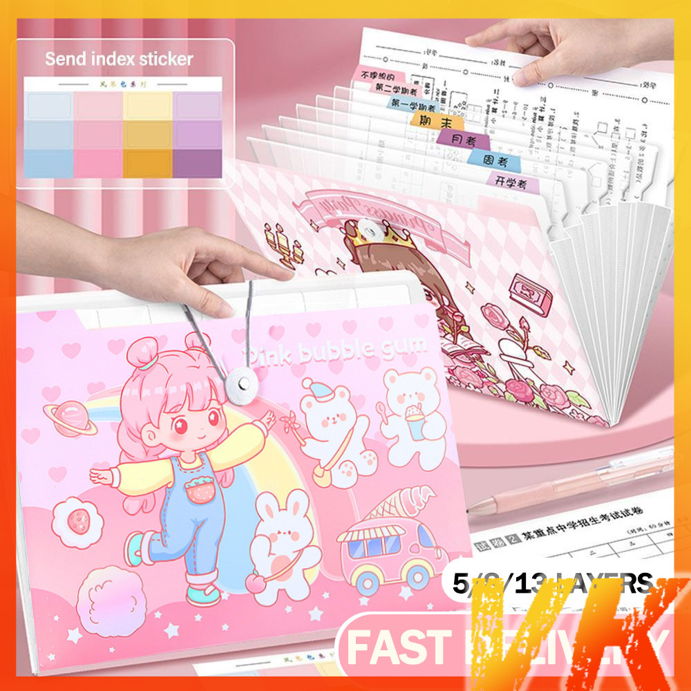 VK A4 5/8/12Layers Expandable Paper Storage Cute Cartoon File Bag ...