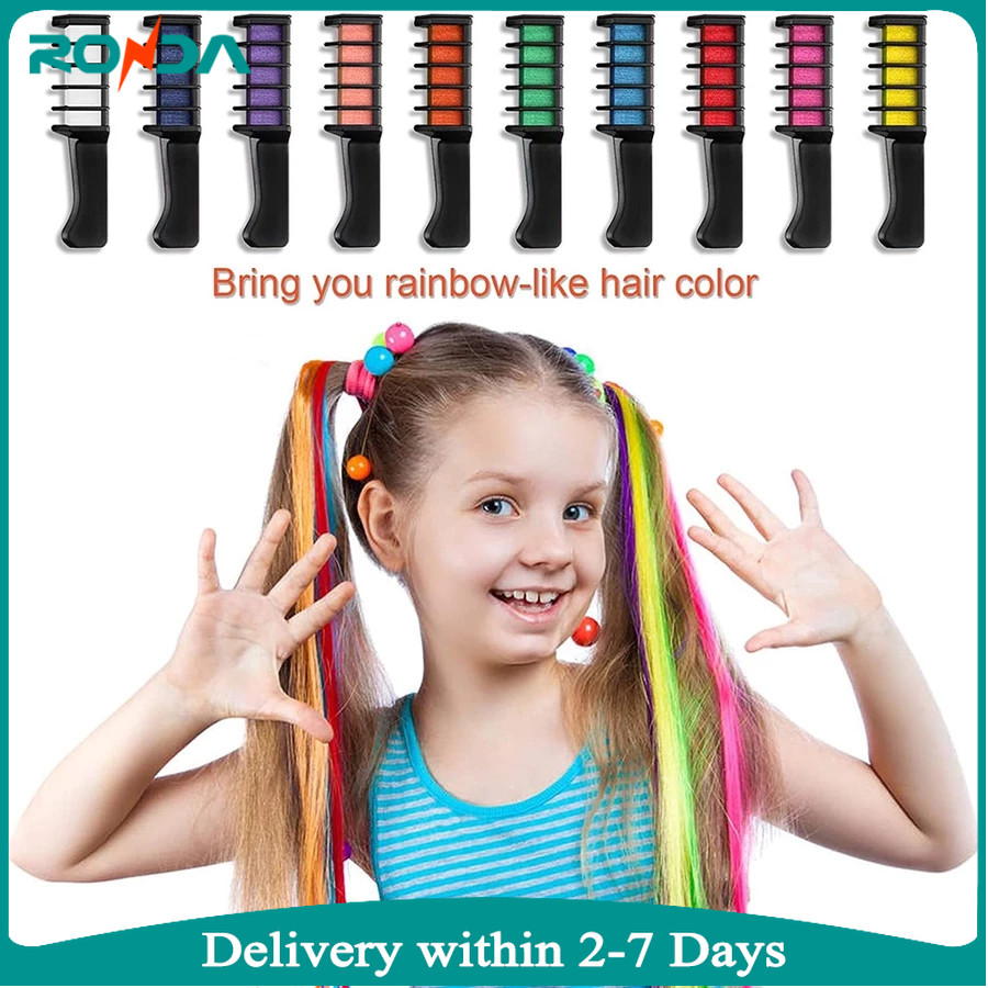 10 Color Temporary Hair Color Chalk Comb Set, Washable Hair Chalk for ...