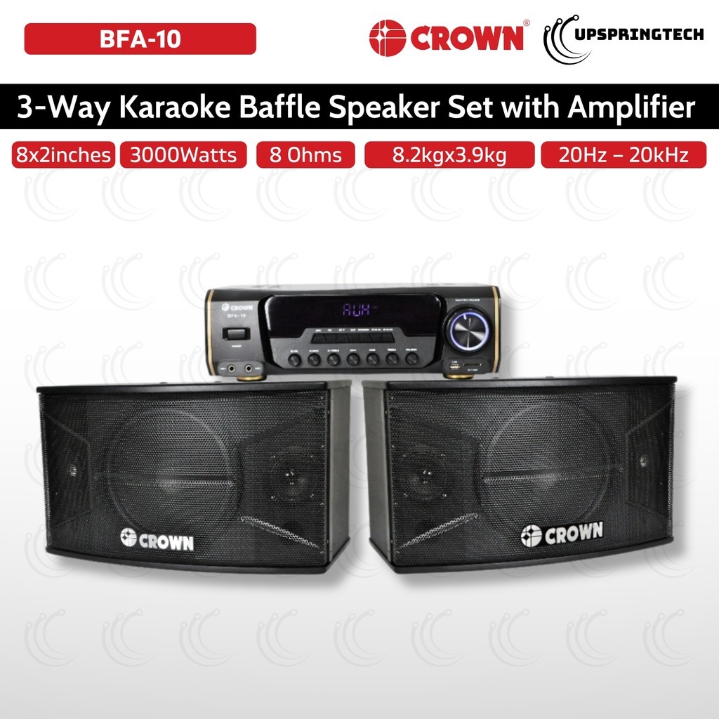 Crown BFA-10 Dual 10” 3-Way Karaoke Baffle Speaker Set with Amplifier ...