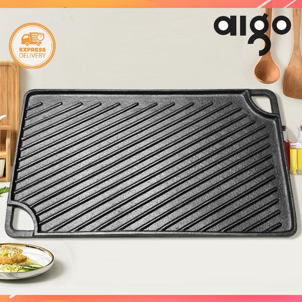 16.5X9.5 Inch Cast Iron Griddle Reversible Griddle Pan Rectangular ...