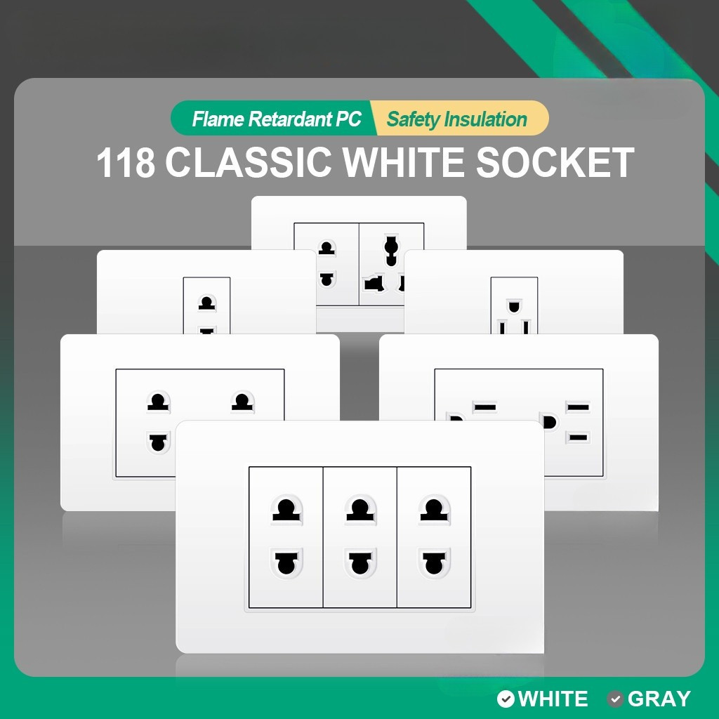 White Series 1/2/3 Gang Outlet & Wall Light Switch - Universal Multiple ...