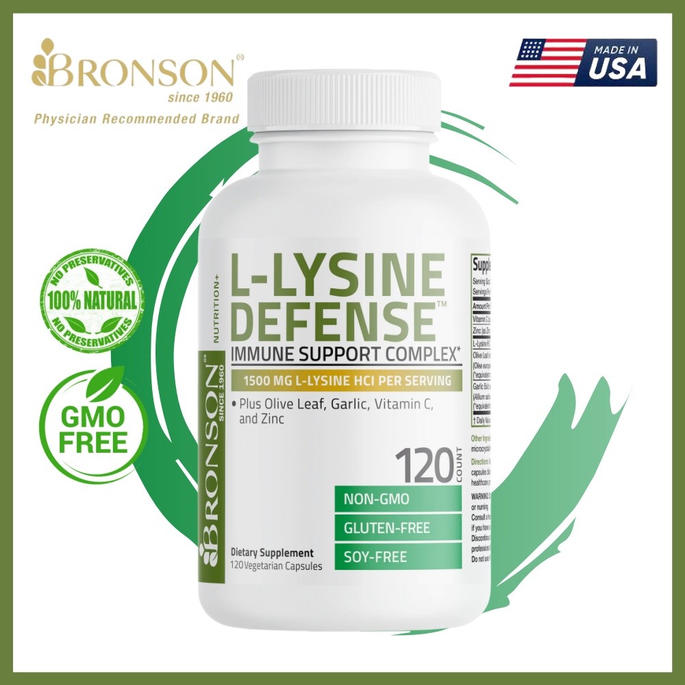 Bronson L-Lysine Defense Complex 1500mg Capsules Immunity Boost with ...