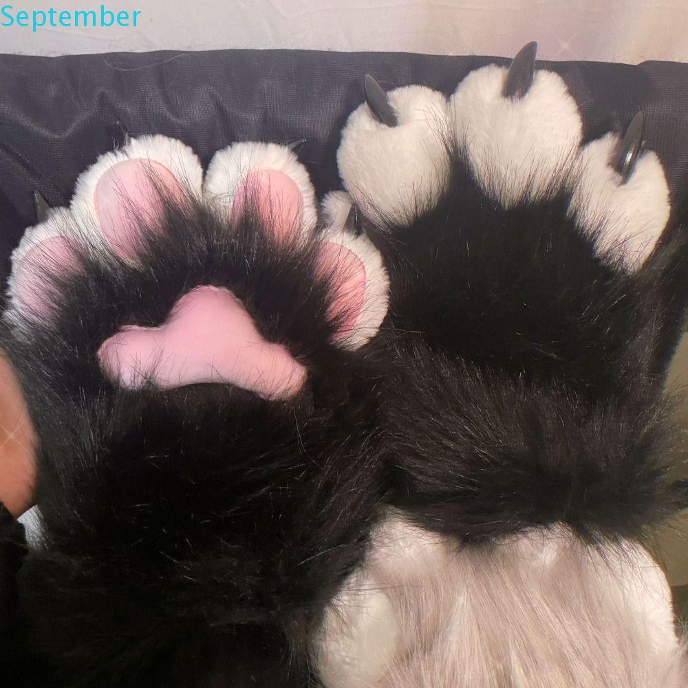 SEPTEMBER Cosplay Costume Gloves, Cartoon Furry Plush Cat Paw Gloves ...