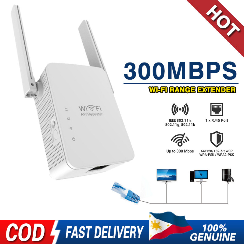 Wi-Fi Range Extender 2-Antenna Wireless WiFi Repeater 300Mbp Router ...