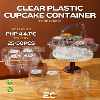 EC 25/50PCS Clear Plastic Clamshell Container Single Cupcake 2-Cavity ...