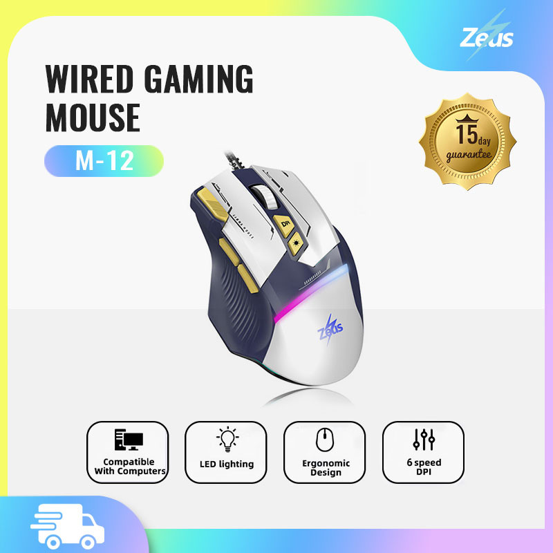 Zeus M12 Pro Gaming Mouse Wired 7200dpi RGB Backlight Optical Mice 8 ...