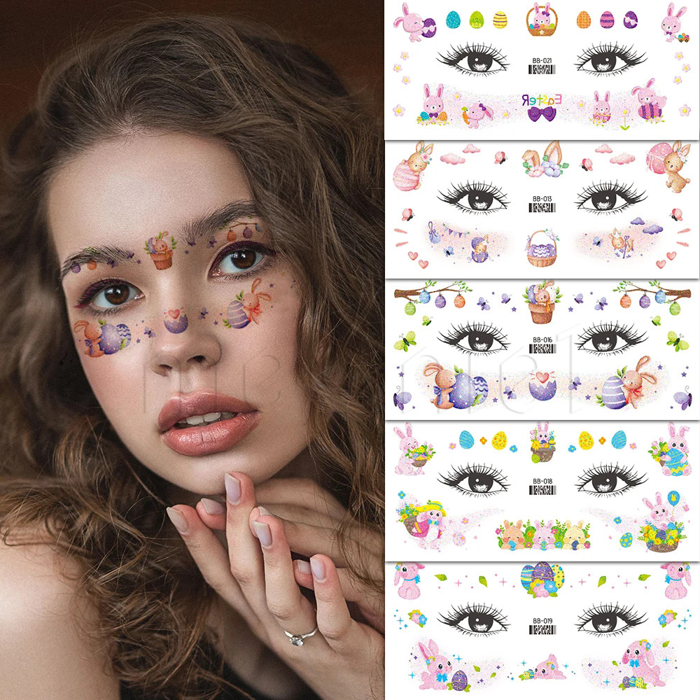 1/5Pcs Easter Glitter Face Stickers - DIY Face Art Decoration - Cartoon ...