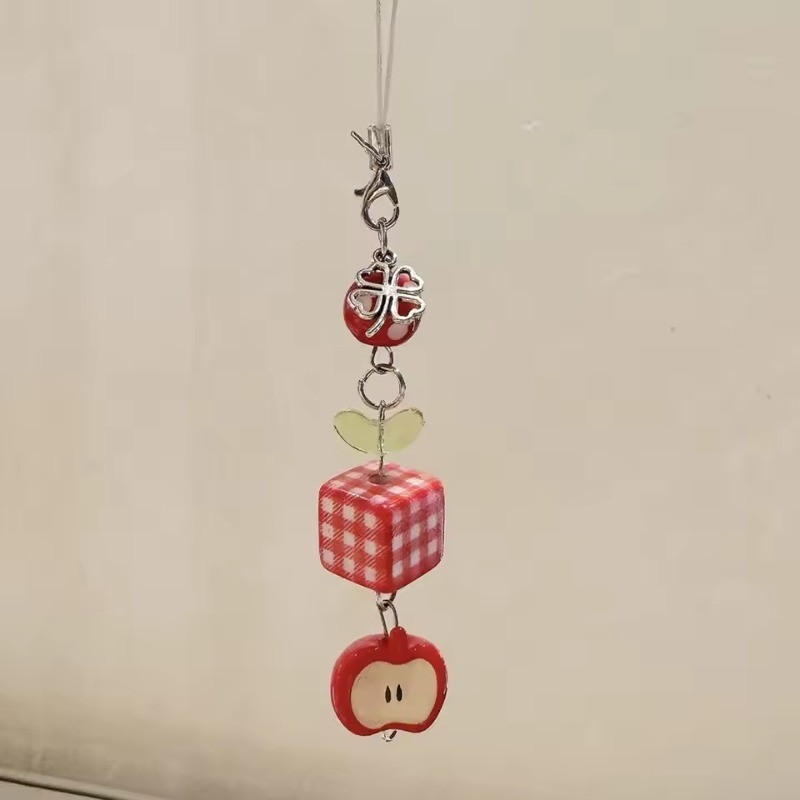 Y2K Cute Red Apple Cellphone Strap Chain Love Heart Pendant Keychain ...