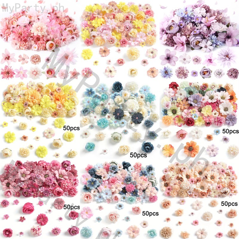 20/50Pcs Mixed Color Faux Flower Heads Mini Artificial Flower Heads ...