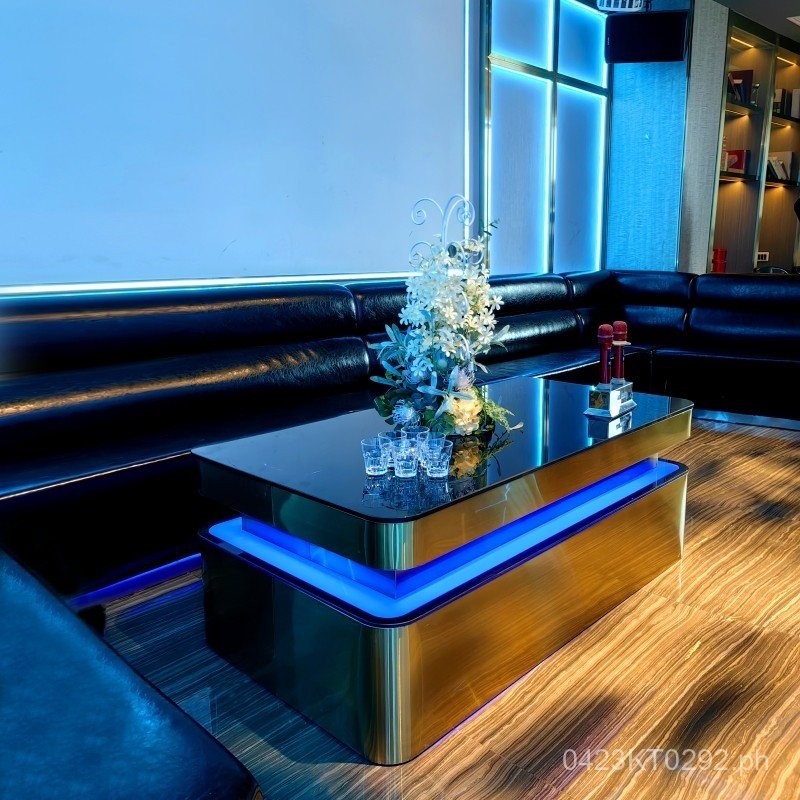 Illuminated Coffee Table ktv Stainless Steel Card Holder Tempered Glass ...