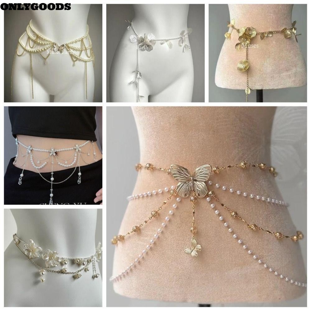 ONLY Floral Belly Chain, Boho Elegant Pearl Waist Chains, Fashion ...