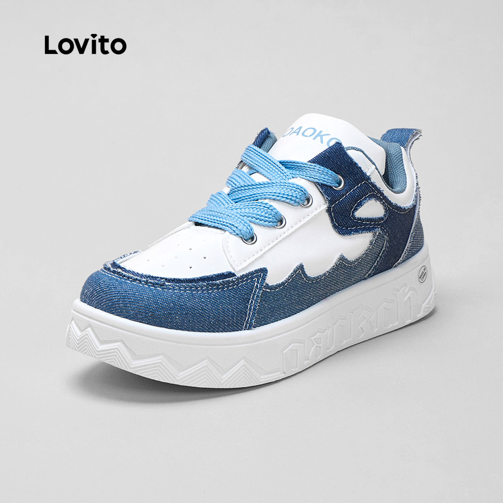 Lovito Women Sporty Plain Denim Blue Thick Soled Broad Shoes Sports ...