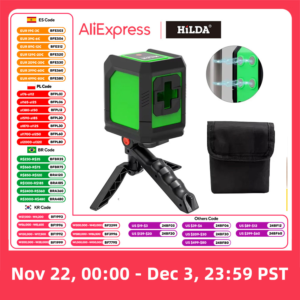 HILDA 2 Lines Laser Level Green Beam Self Levelling Back With Magnet ...