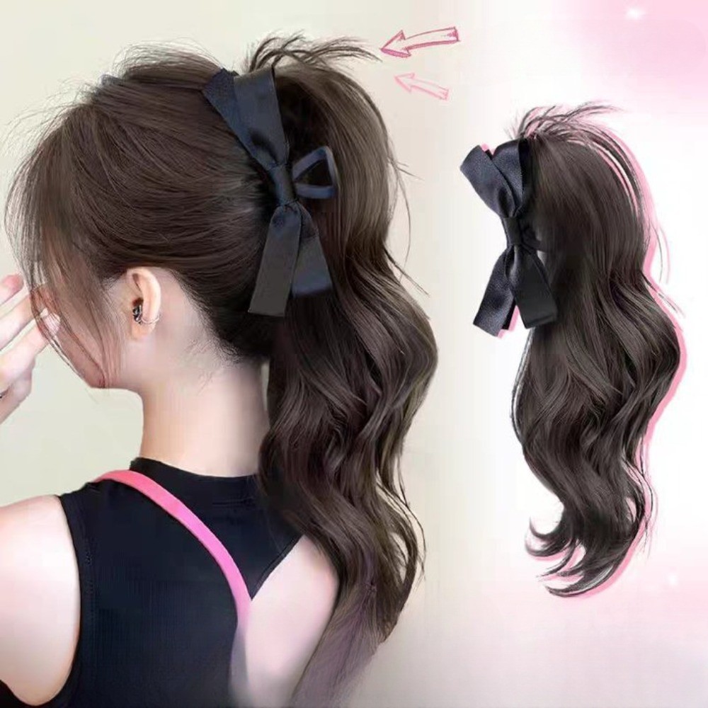 YOUJ Y2K Girls Fluffy Curly Half-tie Ponytail Grabber Wig Women ...