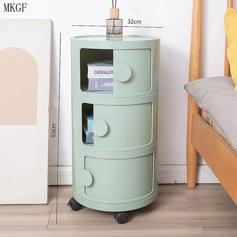 Mini Bedside Table Plastic round Storage Cabinet with Wheels Corner ...