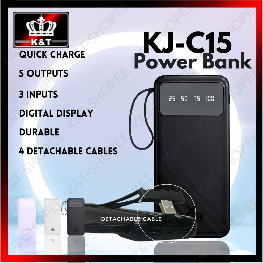 KJ-C15 Portable Slim Powerbank 20w Fast Charging Built-in Cable Fast ...