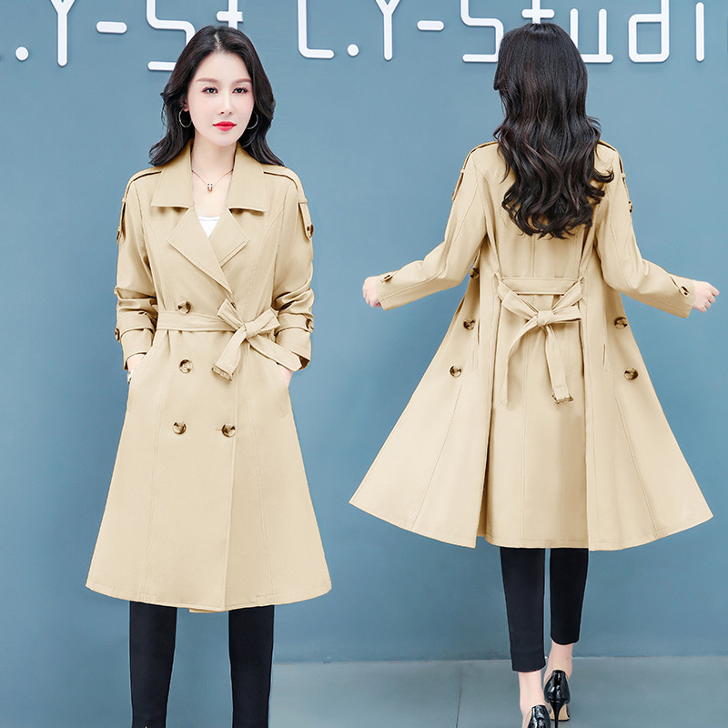 Long Windbreaker Ladies Autumn Jacket Suit Collar Double-Breasted ...