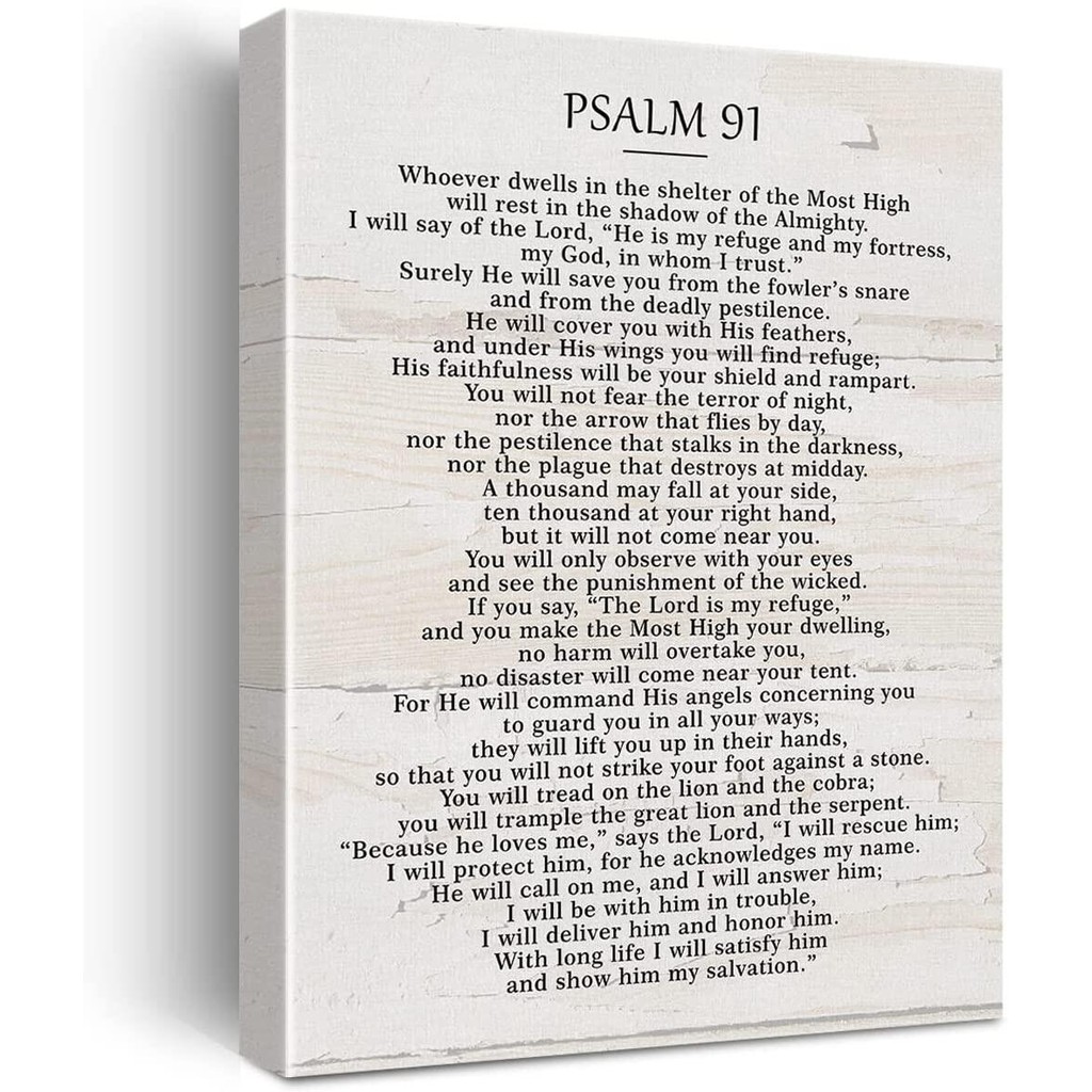 Psalm 91 Bible Verse Quote Canvas Wall Art Inspirational Rustic Decor ...