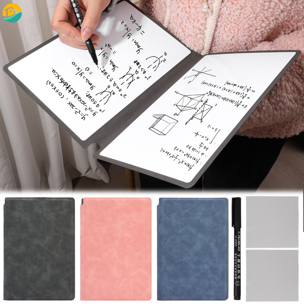 Portable A5 Reusable Whiteboard Notebook Set with Erasing Cloth Leather ...