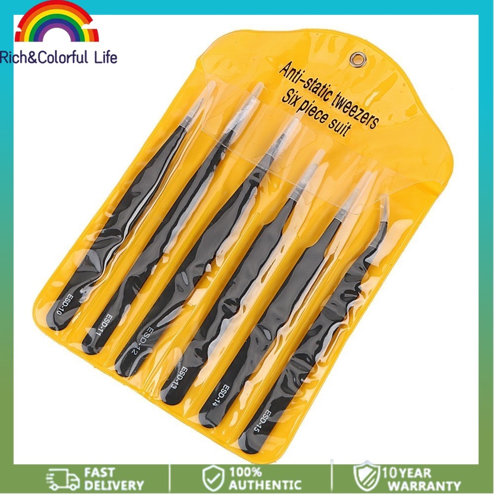 6Pcs/1Set Anti Static Tweezers Set Stainless Steel Industrial Repair ...