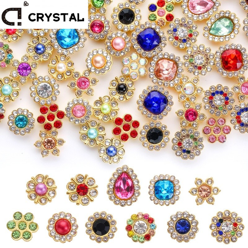 50/100pcs Rhinestone Flat Back Beads Button Sewn Rhinestone For Clothes ...