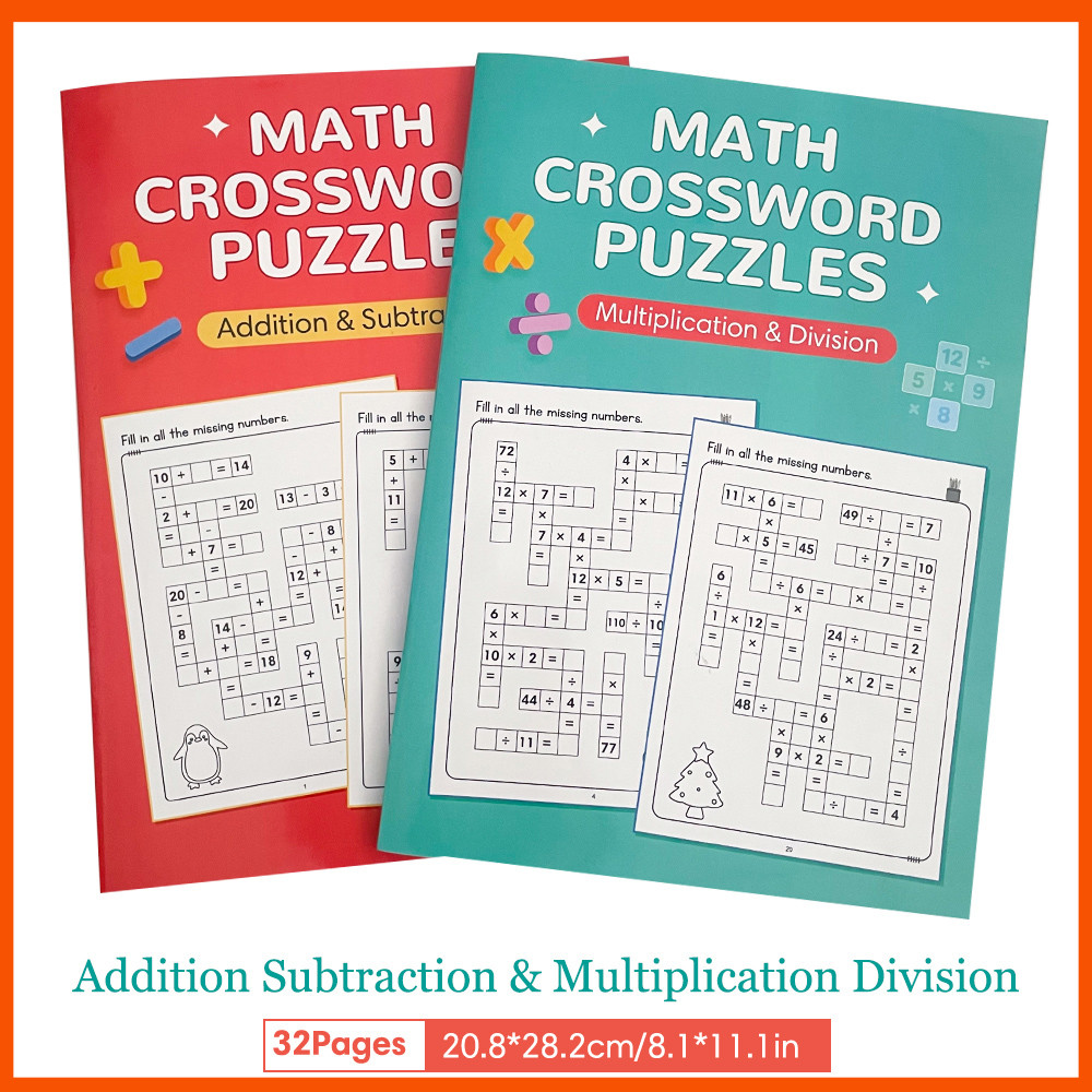 Math Crossword Puzzle Workbook, Addition Subtraction Multiplication ...