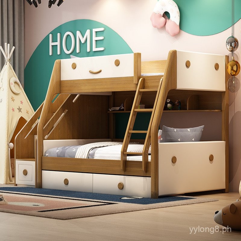 Solid Wood High and Low Bunk Bed for Boys, Adults, and Children with ...