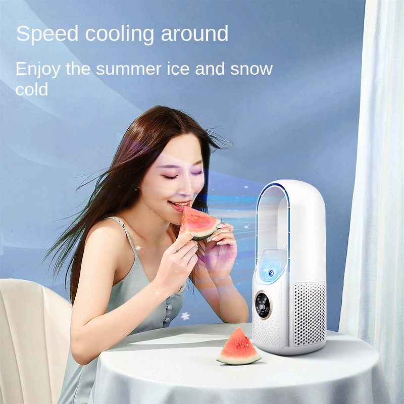 Mini Desktop Air Cooler Office Cooling Humidifying Fan Bladeless Spray ...
