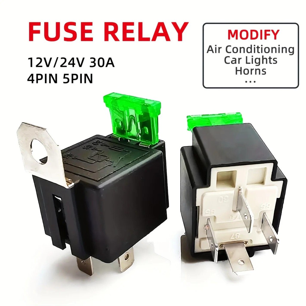 Fuse Car Relay 12V24V with 30A fuse 4PIN/5PIN Copper Foot Silver Dot ...