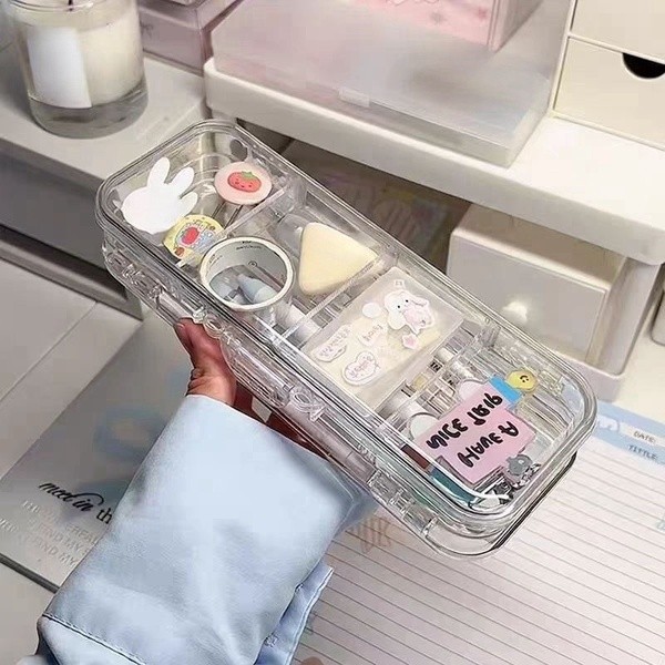 Steve Acrylic double-layer Transparent Pencil Case Student ... Steve Acrylic double-layer Transparent Pencil Case Student ...