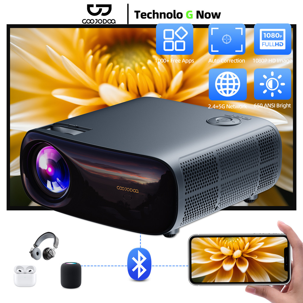 GOOJODOQ 4K Ultra HD 1080P Projector for Phone Speaker Bluetooth Laptop ...