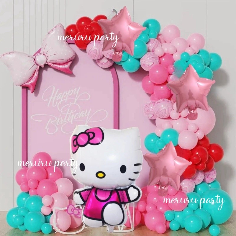 Hello Kitty Theme Balloons Garland Kit Pink Number Cute Kitty Foil ...