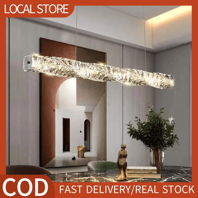 LED Dining Chandelier Crystal Long Ceiling Light Simple Bar Droplights ...