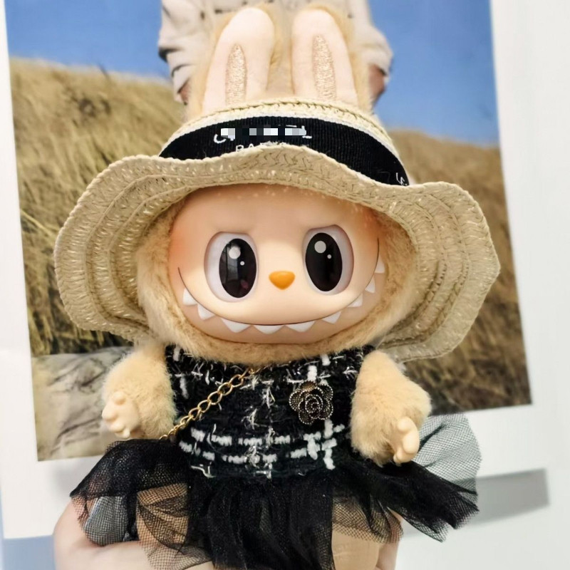 Have A Seat Labubu Outfit Black Dress Straw Hat Plush Doll Clothes for ...