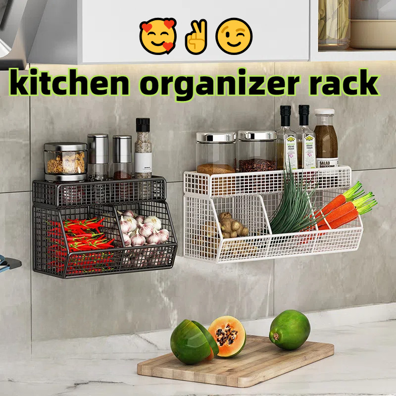 Kitchen Condiments Organizer Rack Wall Hanging Seasoning Storage Onion ...