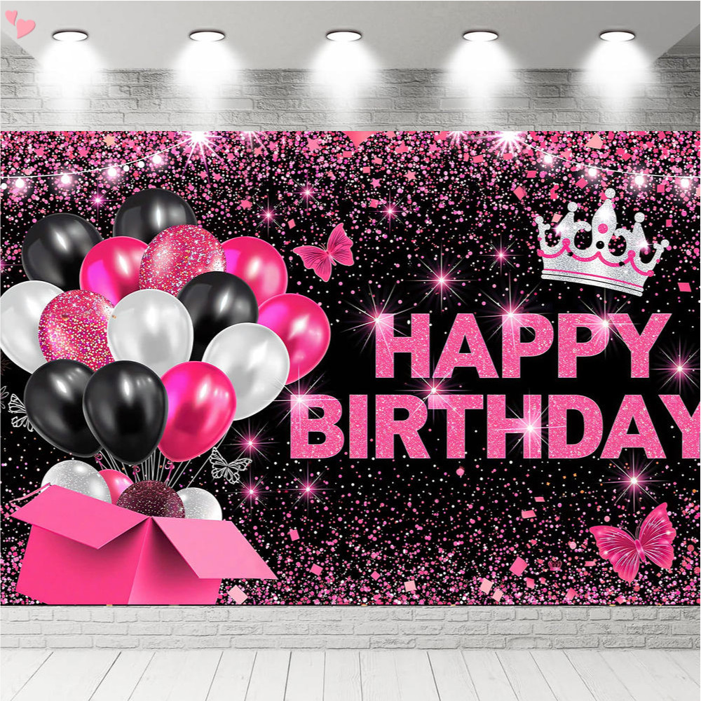 Pink Girl Happy Birthday Backdrop Pink Backdrop for Birthday Party Baby ...