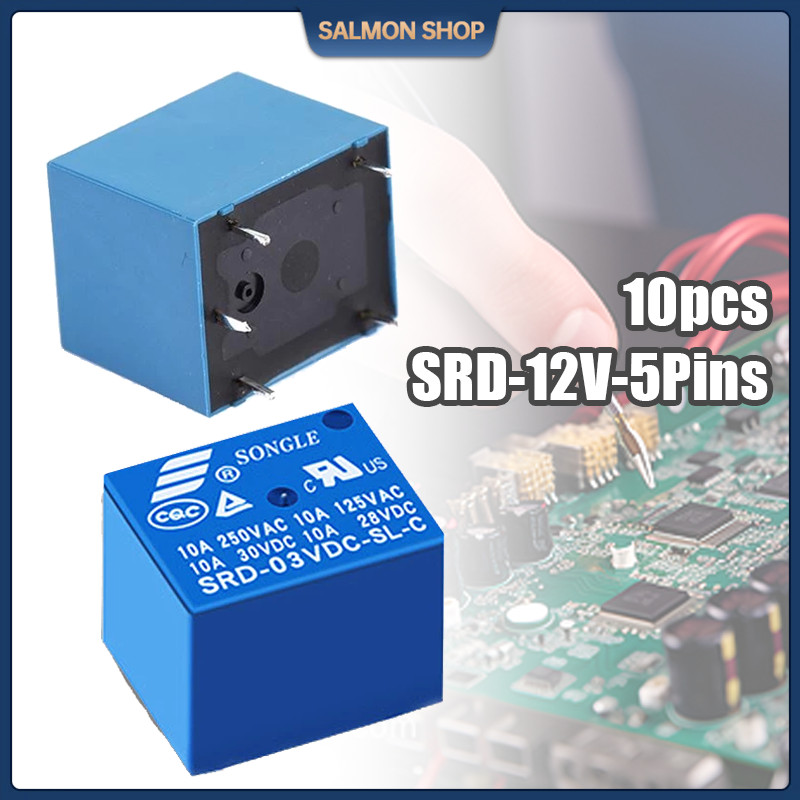 10PCS SPDT Relay 3V/5V/9V/12V/24V 10A 250V High-Current 5Pin Mini Power ...
