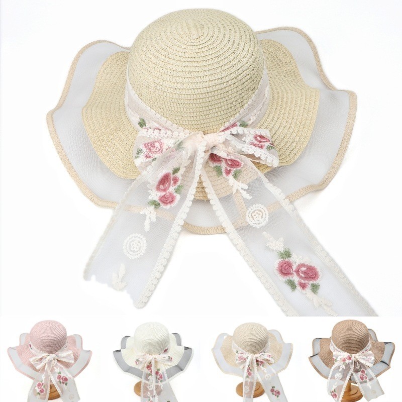 Wavy Edge Flower Braided Straw Hat Female French Seaside Vacation Sun ...